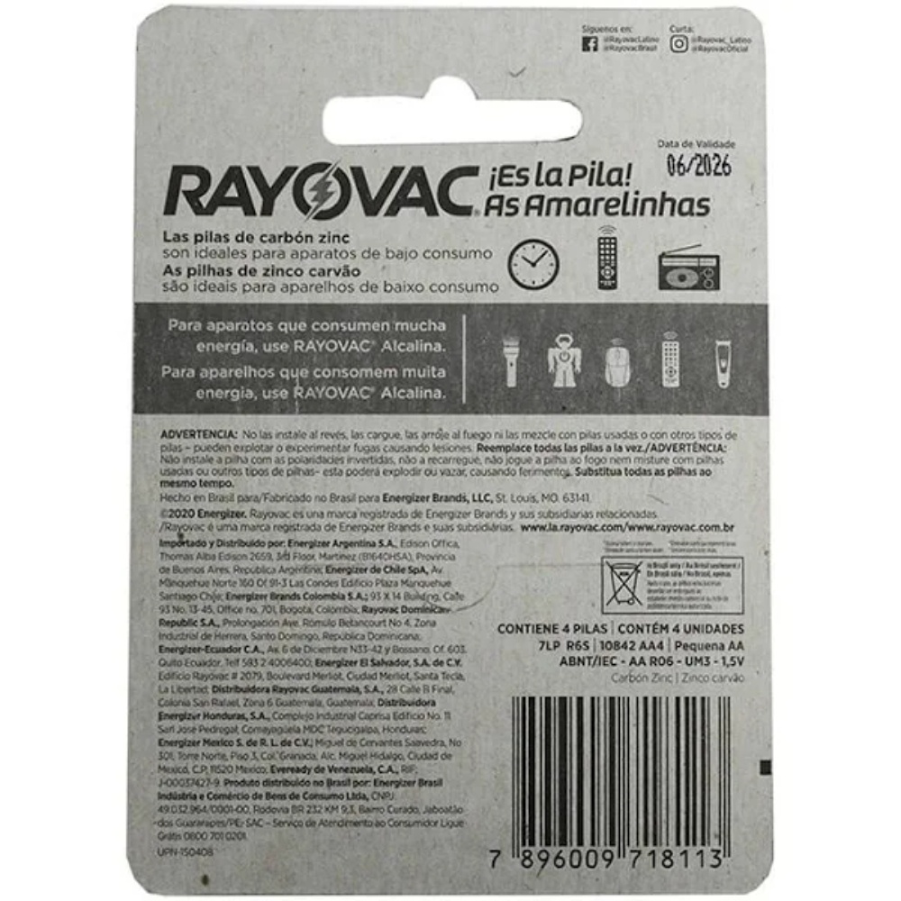 Pilha Alcalina Rayovac AA Pequena Cartela com 4 Pilhas - Loja do ...