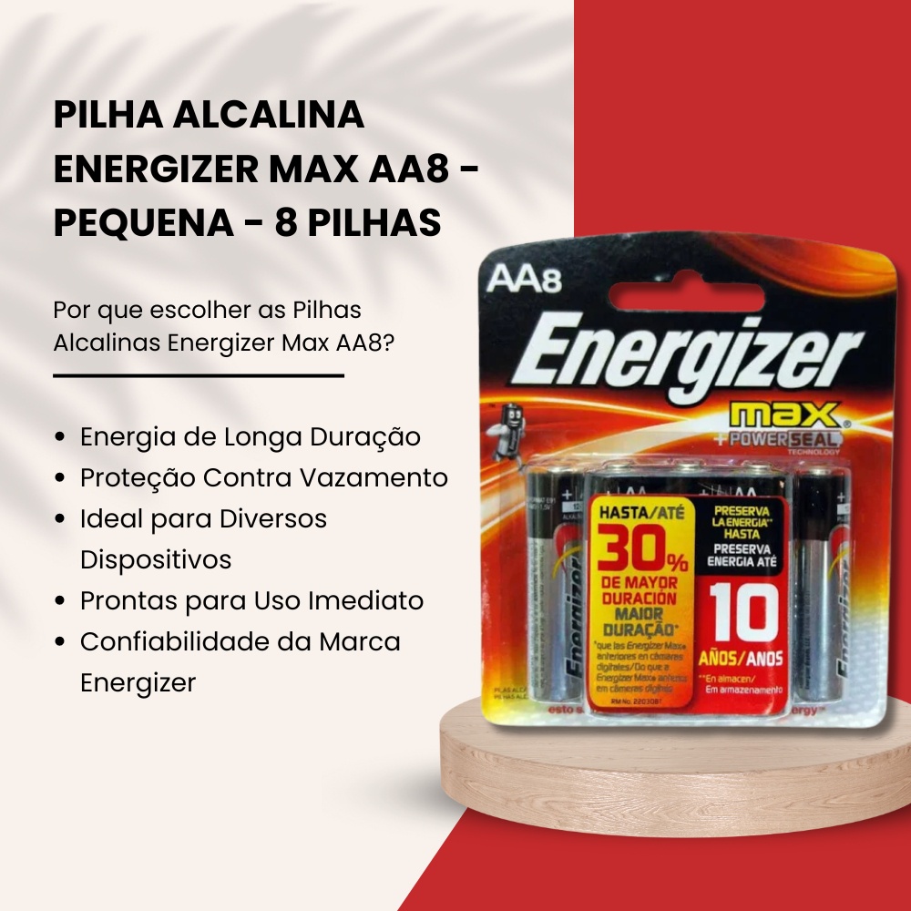 Pilha Alcalina Energizer Max AA8 - Pequena - 8 Pilhas - Loja do ...