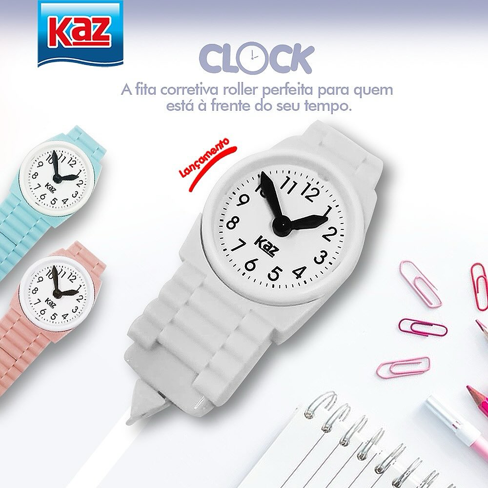 CORRETIVO ROLLER CLOCK KAZ - Planet Paper Papelaria