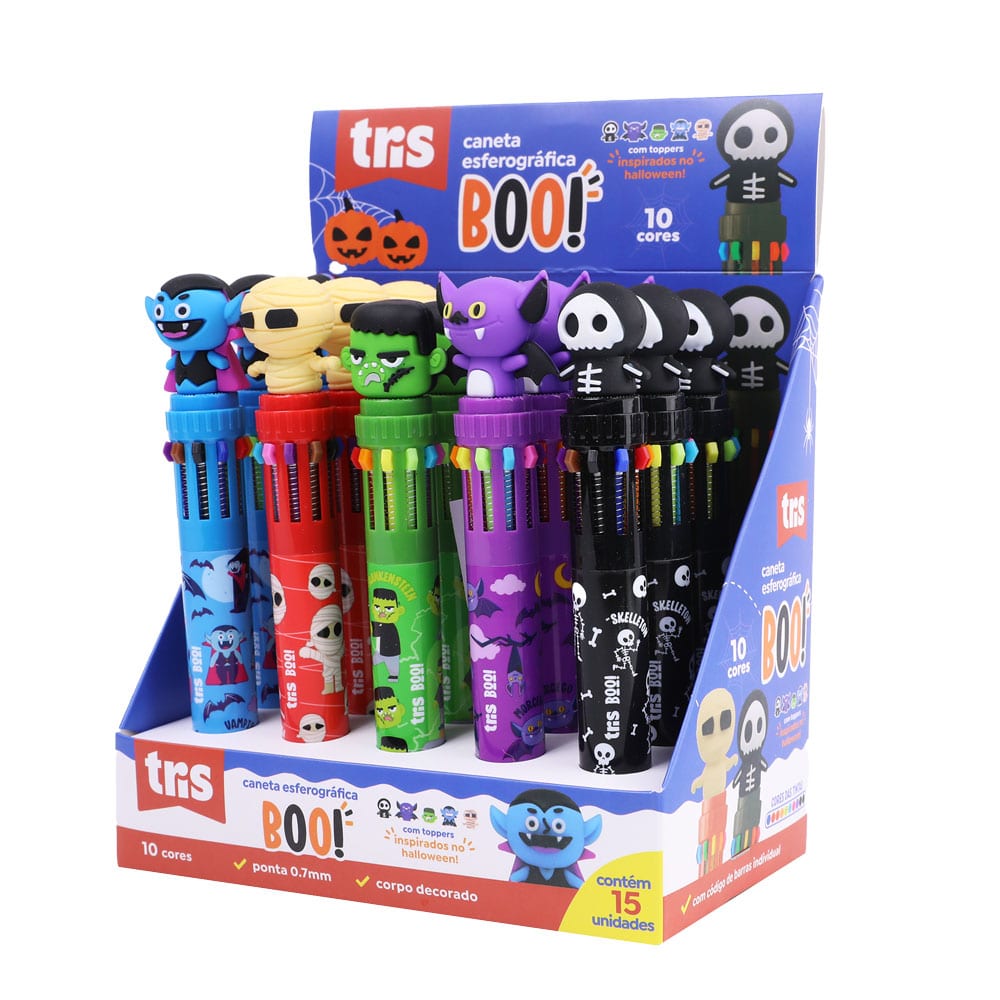 CANETA ESFEROGRÁFICA BOO 10 CORES 0,7MM TRIS - Planet Paper Papelaria