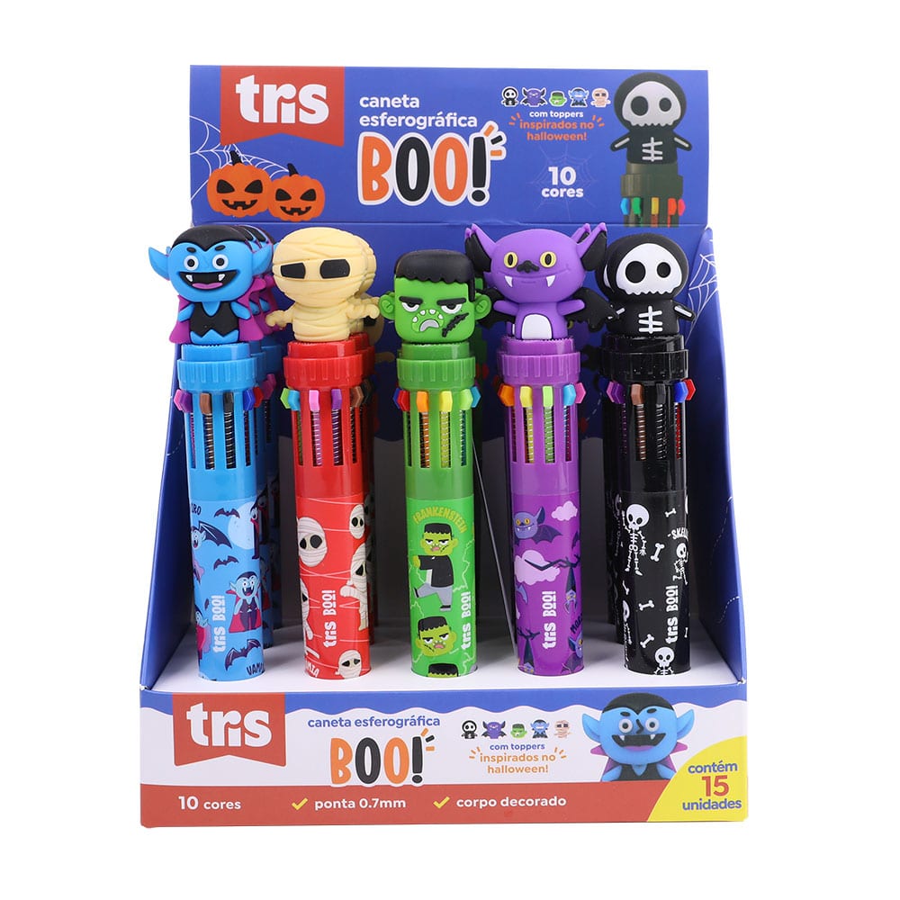 CANETA ESFEROGRÁFICA BOO 10 CORES 0,7MM TRIS - Planet Paper Papelaria