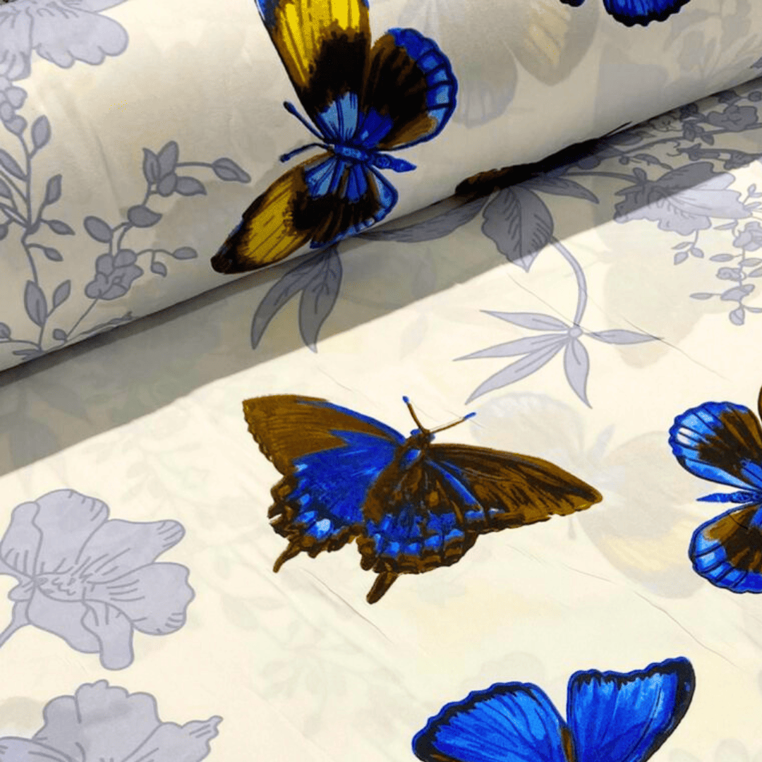 Tecido Percal Estampado 300 Fios 100% Poliéster - Borboleta Azul Royal ...