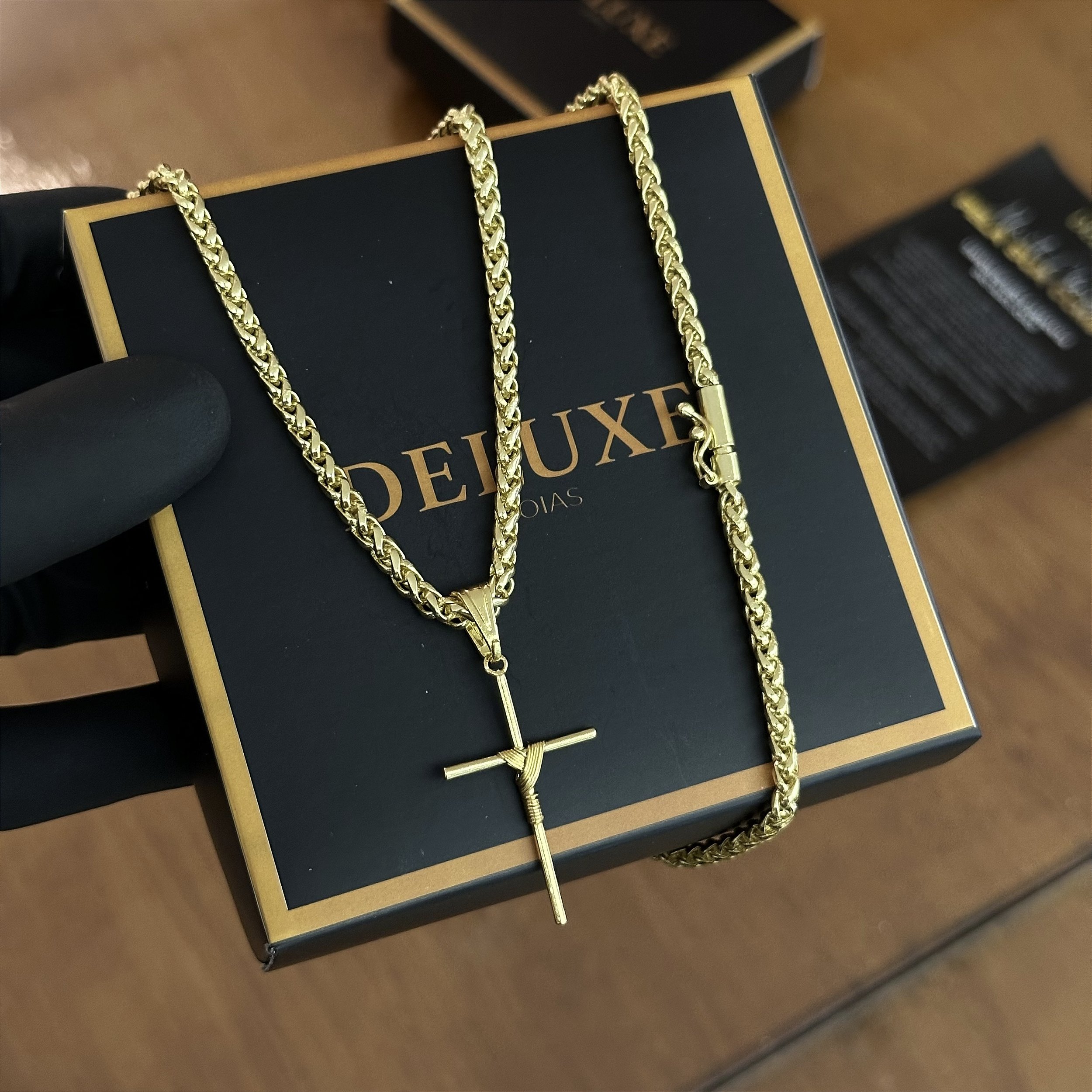 CORRENTE PERUANA( 5mm- 70cm) + PINGENTE CRUZ AMARRADA - DELUXE JOIAS RECIFE