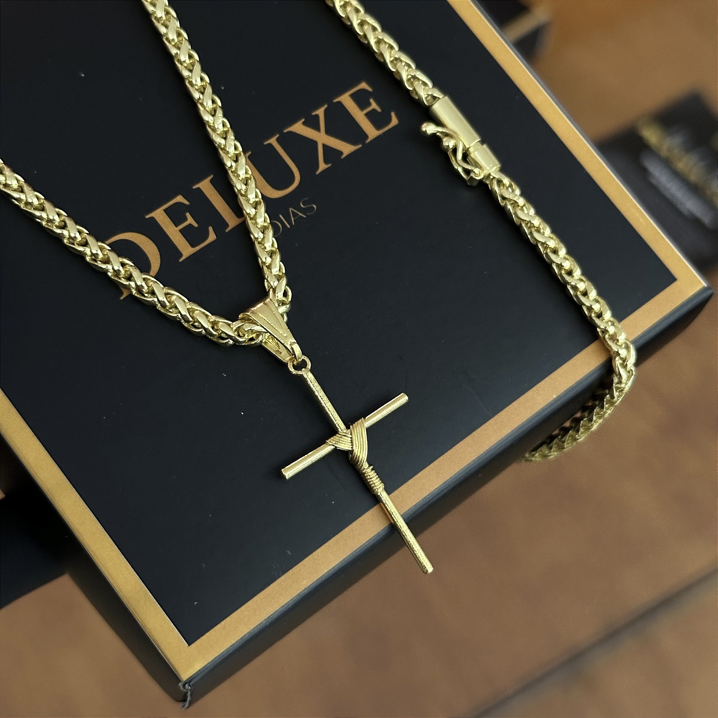 CORRENTE PERUANA( 5mm- 70cm) + PINGENTE CRUZ AMARRADA - DELUXE JOIAS RECIFE