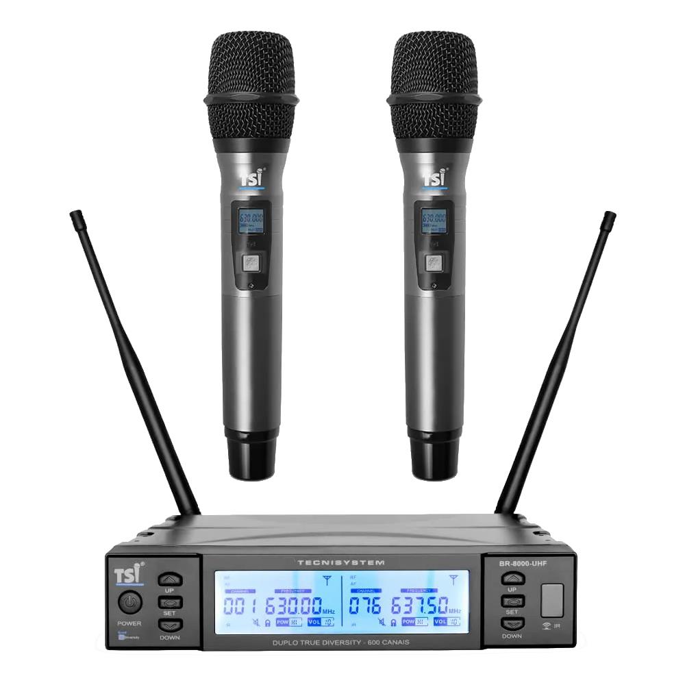 Microfone Profissional Duplo de Mão Sem Fio BR-8000-UHF - TSI ...