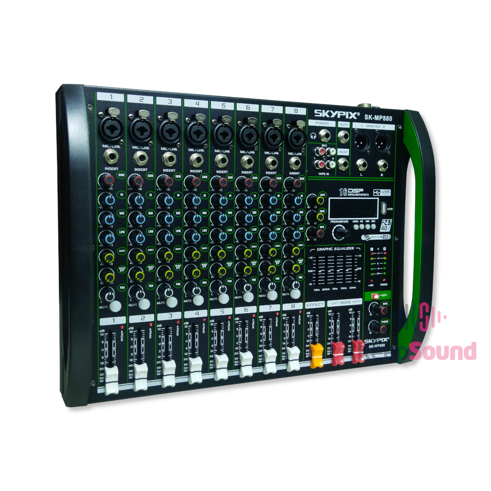 Mesa de Som Analógica 8 Canais 2 auxiliares SK-MP880 PLUS - SKYPIX ...