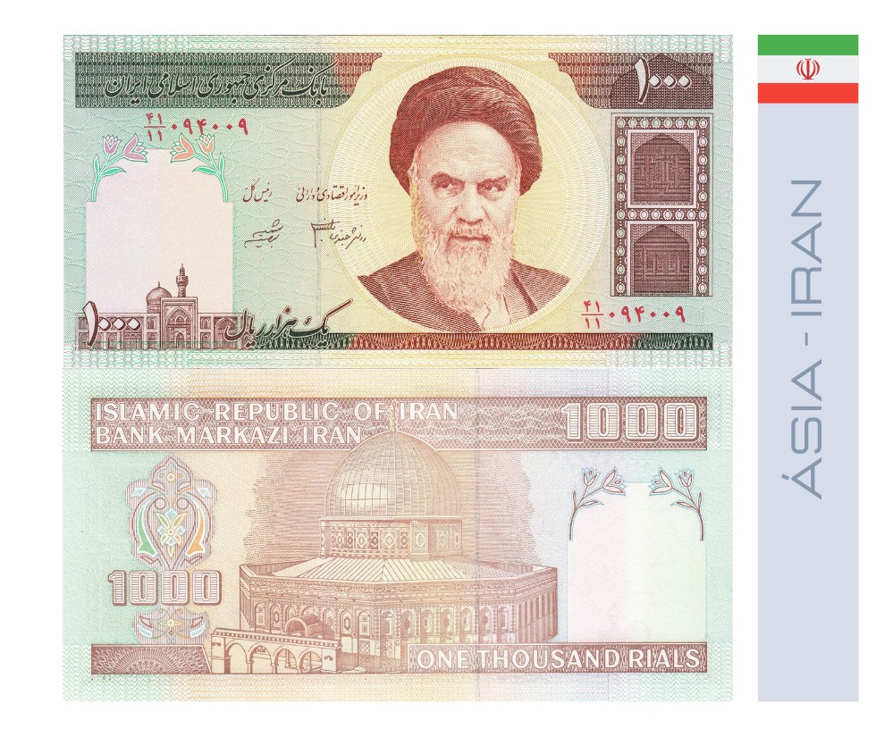 Lote 3 cédulas - Notas Estrangeiras 1000, 500 e 200 Rials Iraniano ...