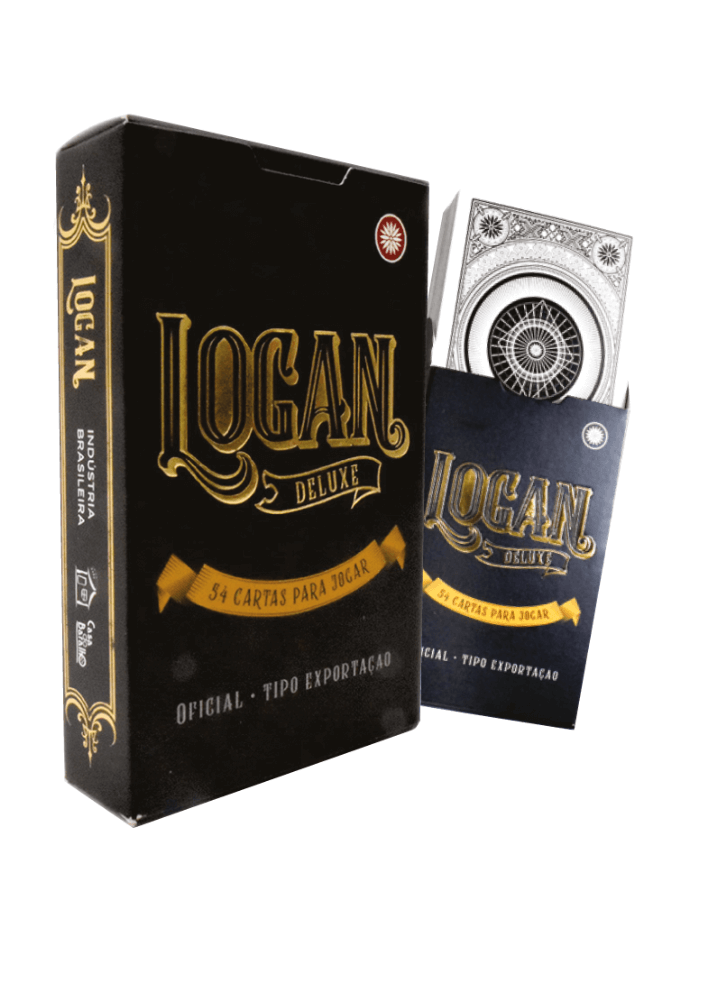 Kit 2 Baralhos Logan Deluxe, 4 Dados brancos 16mm e Coquetel 144 pág ...