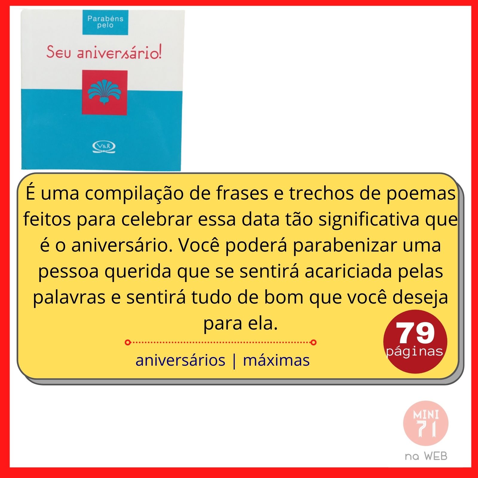 Livro Presente: Parabéns pelo seu aniversário - V&R - Mini71 na Web