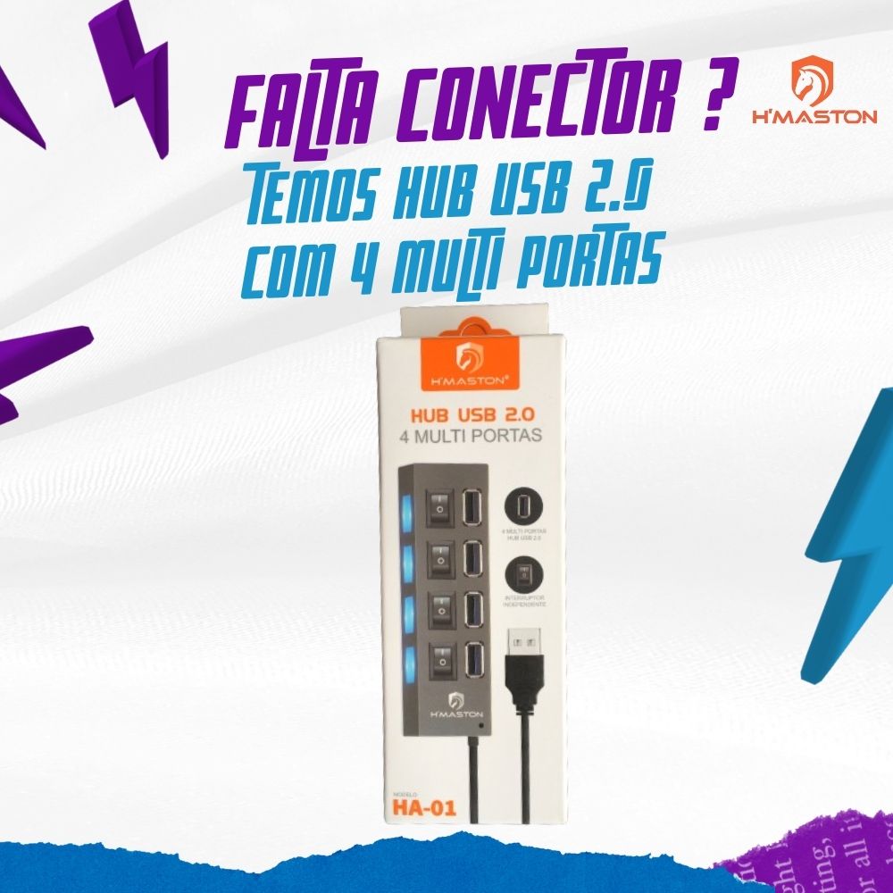 Hub Usb 2.0 - 4 Multi Portas - H'Maston - HA-01 - Mini71 na Web