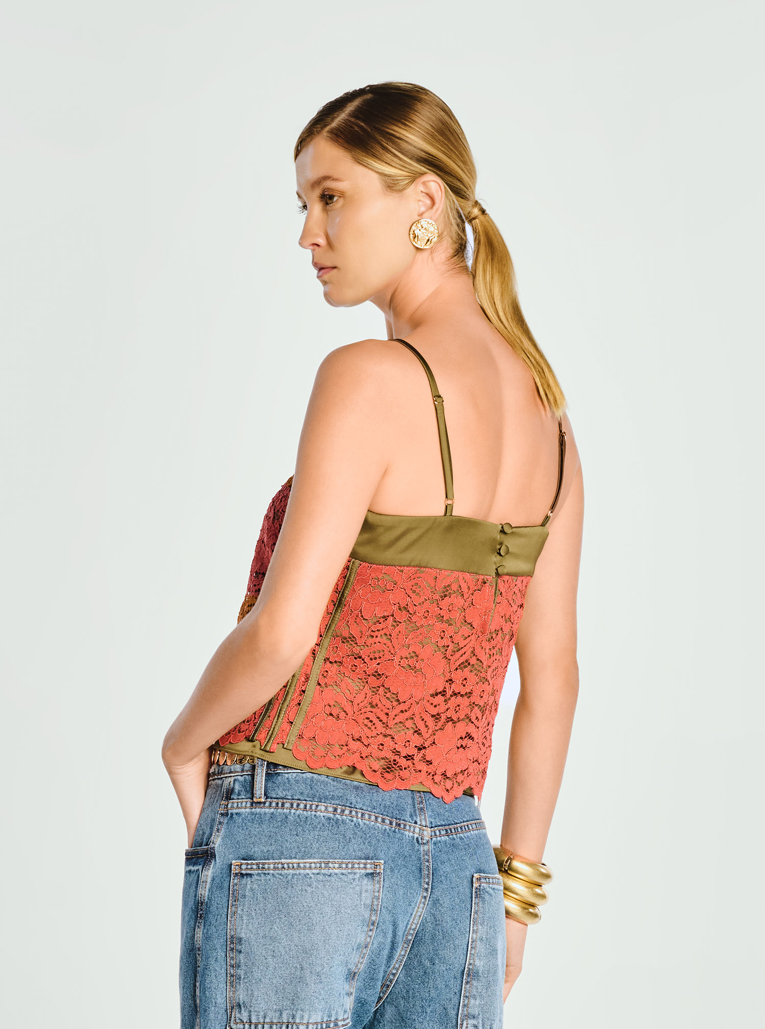 Top Infinity Renda com Forro Coral e Verde Oliva - Raizz | Loja Online ...