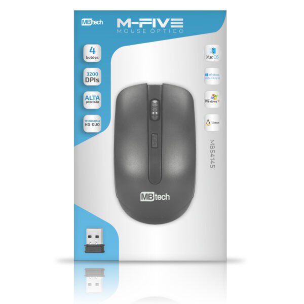 Mouse Sem Fio MB Tech MB54145 Preto 3200dpi - EQUIPE INFORMÁTICA