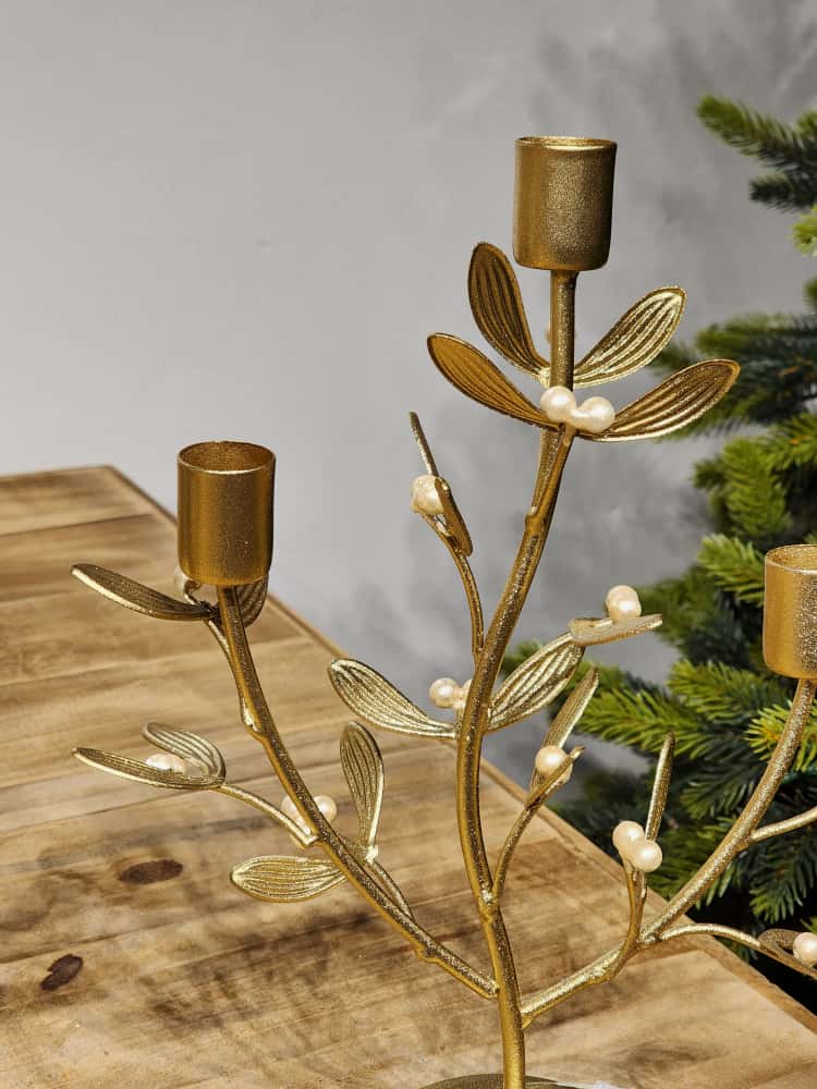 CANDELABRO EM METAL DOURADO 30CM - Senhor Natal