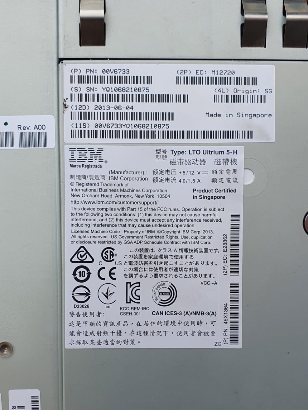 Unidade Fita Dat IBM Pn 00V6733 Ultrium 5 - Lto5 - POP SHOP