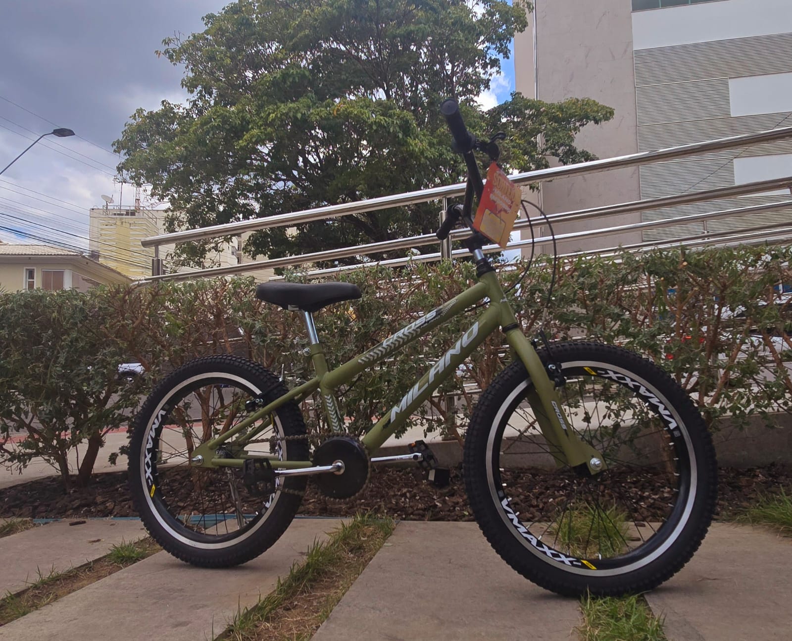 BICICLETA ARO (20) MASCULINA COR VERDE OLIVA S/ MARCHA FREIO V-BRAKE MILANO CROSS - GFS BIKE SHOP