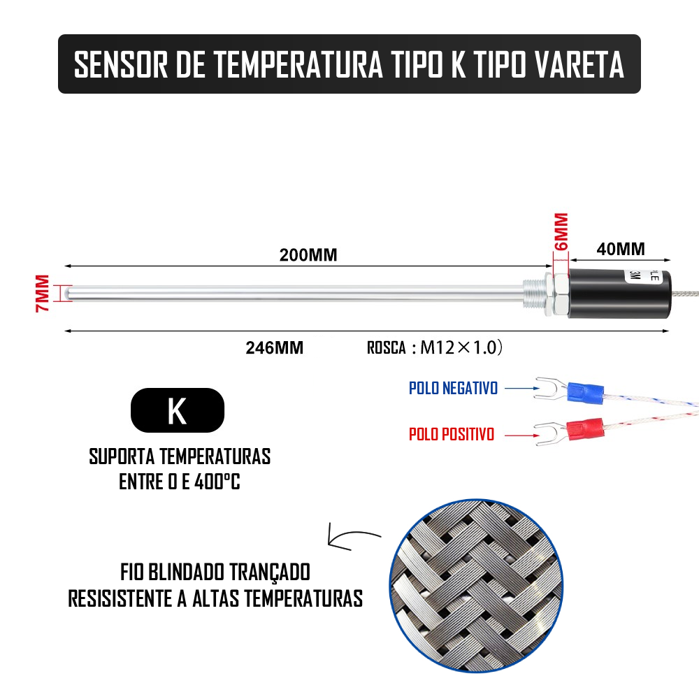 Sensor Alta Temperatura Tipo K 200mm Vareta 1 Metro Nfe - RoboBuilders ...