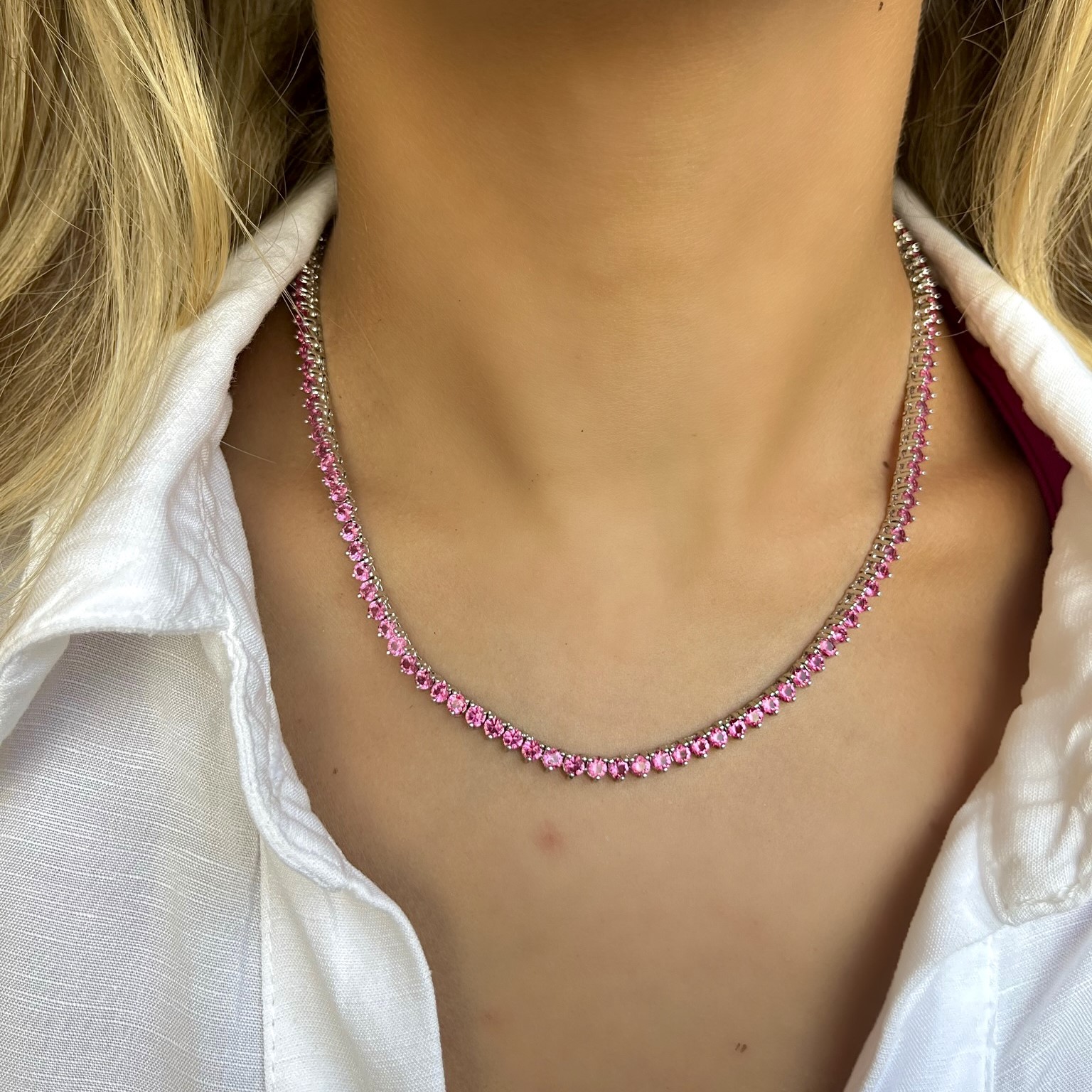 Colar Riviera Pink Turmalina Rosa - Bamboo Joias