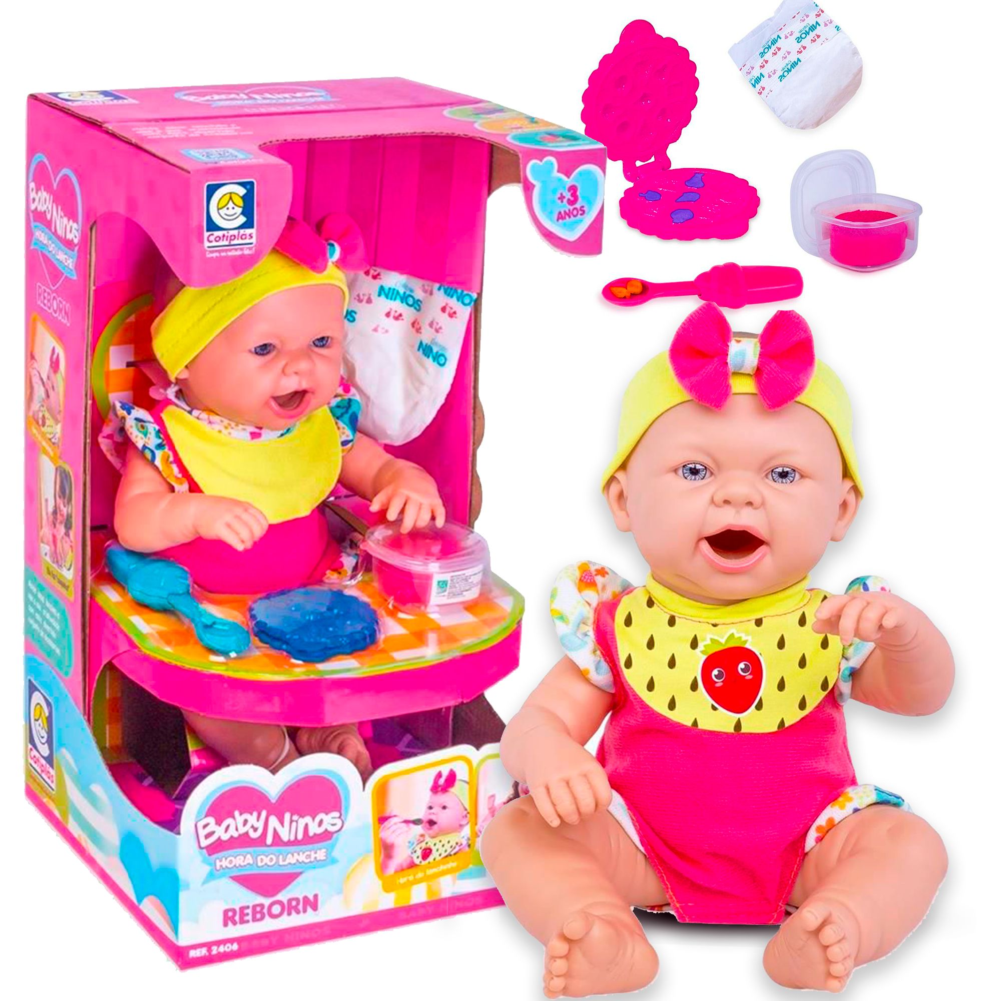 Boneca Comidinha Baby Ninos Hora Lanche Reborn + acessórios - Rivfestas ...