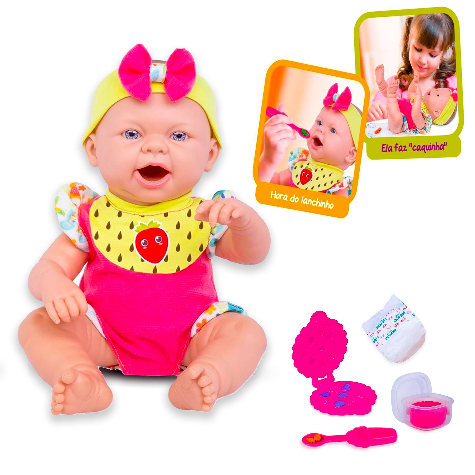 Boneca Comidinha Baby Ninos Hora Lanche Reborn + acessórios - Rivfestas ...