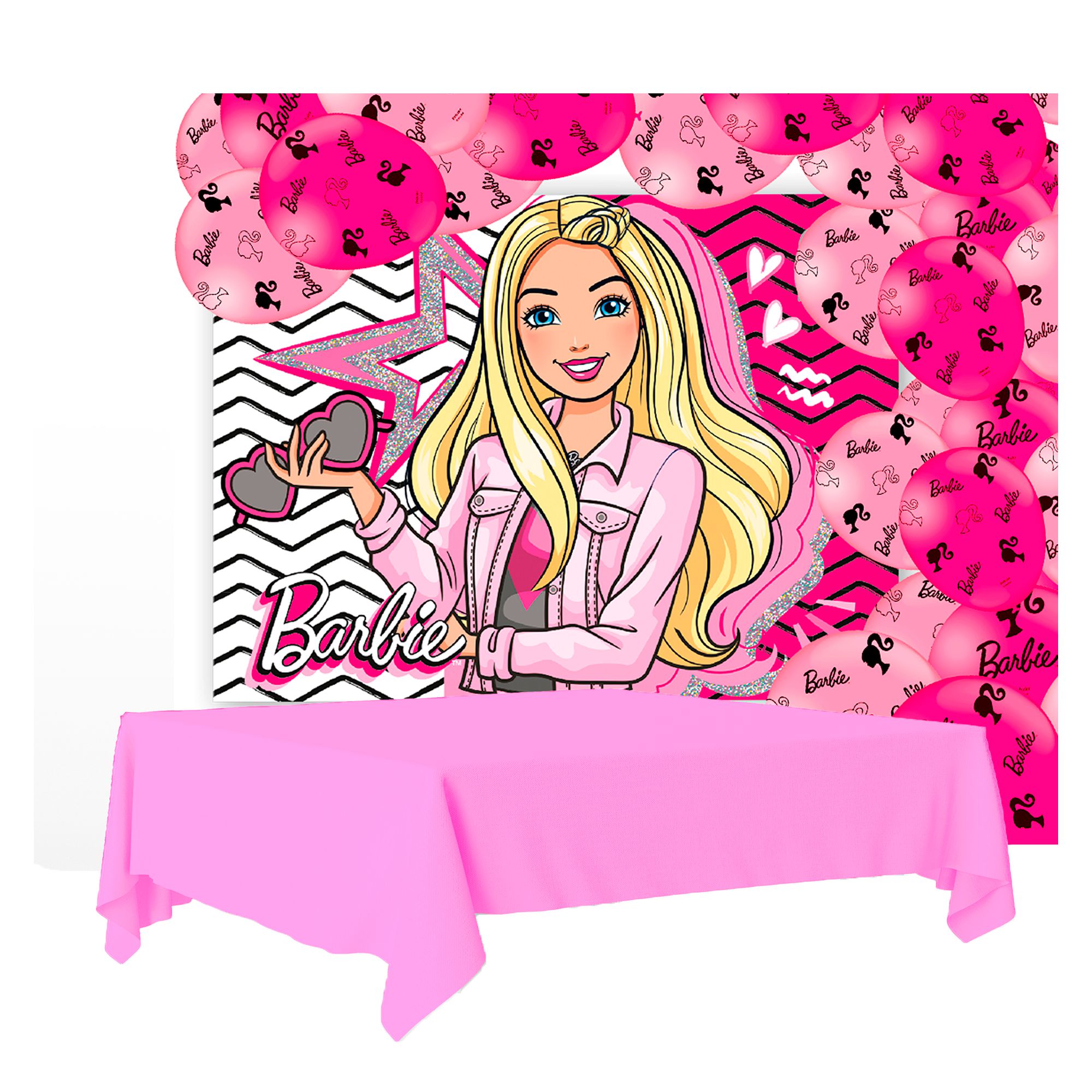 Kit festa Barbie Decora Toalha Plástica + 25 balões + Painel ...