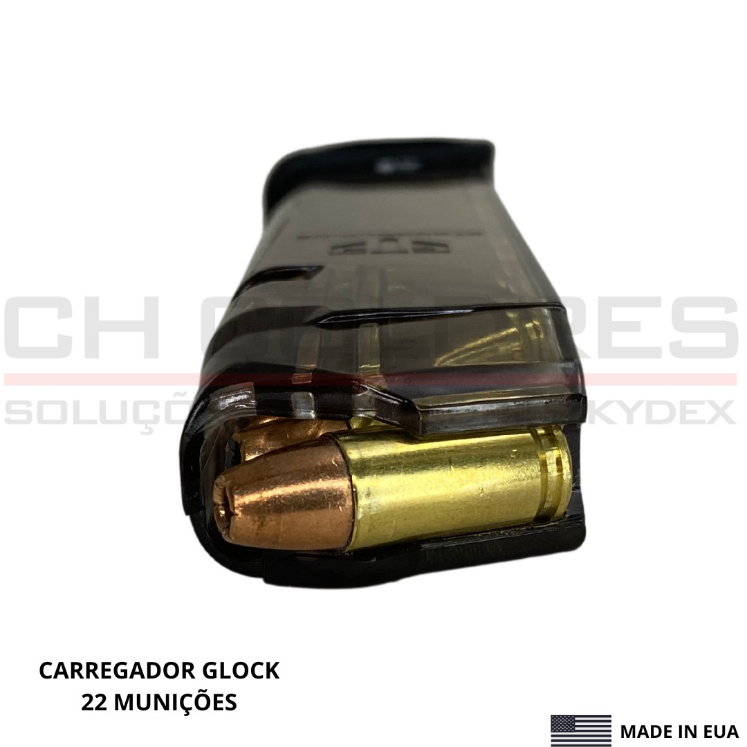 CARREGADOR GLOCK - ETS - CAPACIDADE 22 MUNIÇÕES - 9MM - CH COLDRES