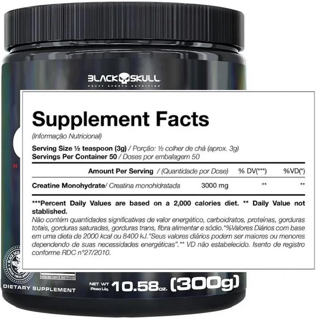 Creatina Black Skull 100% Monohidratada - 300g - Grow Up Suplementos