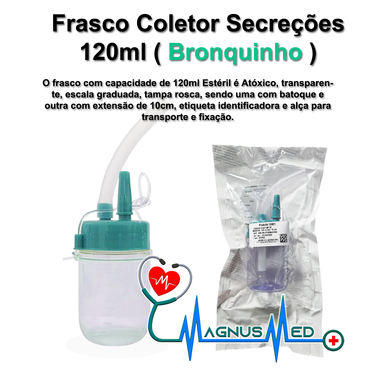 Coletor de Secreções Bronquinho com Tubo PVC Estéril 120ml - Cirurgica ...