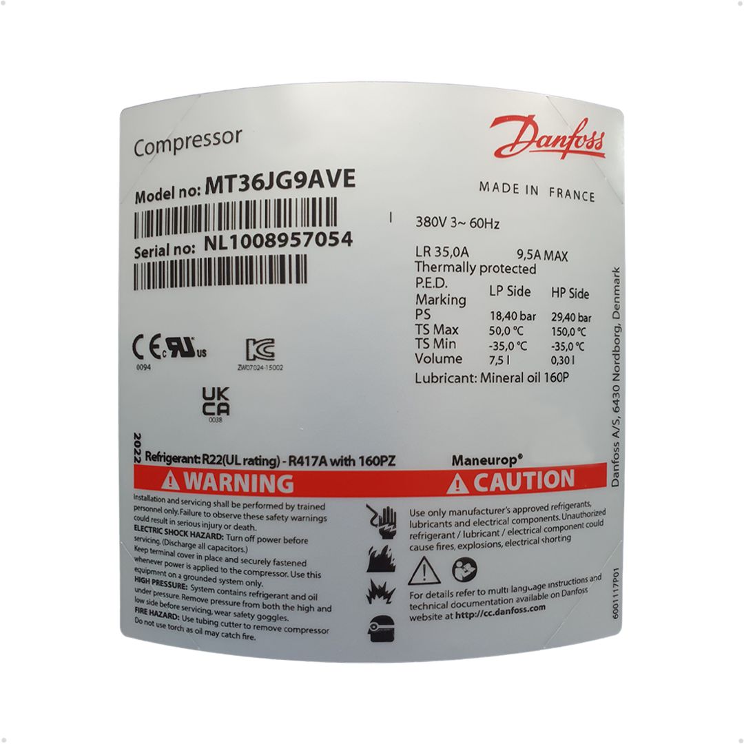 Compressor Danfoss 3,25hp a 3,5HP Trifásico 380V R22 MT36-9VI - Cibrel
