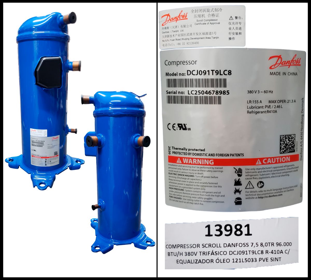 Compressor Scroll Danfoss 7,5TR 380V Trifásico R410a 121L5033 - Cibrel Compressor Scroll Danfoss 7,5TR 380V Trifásico R410a 121L5033 - Cibrel