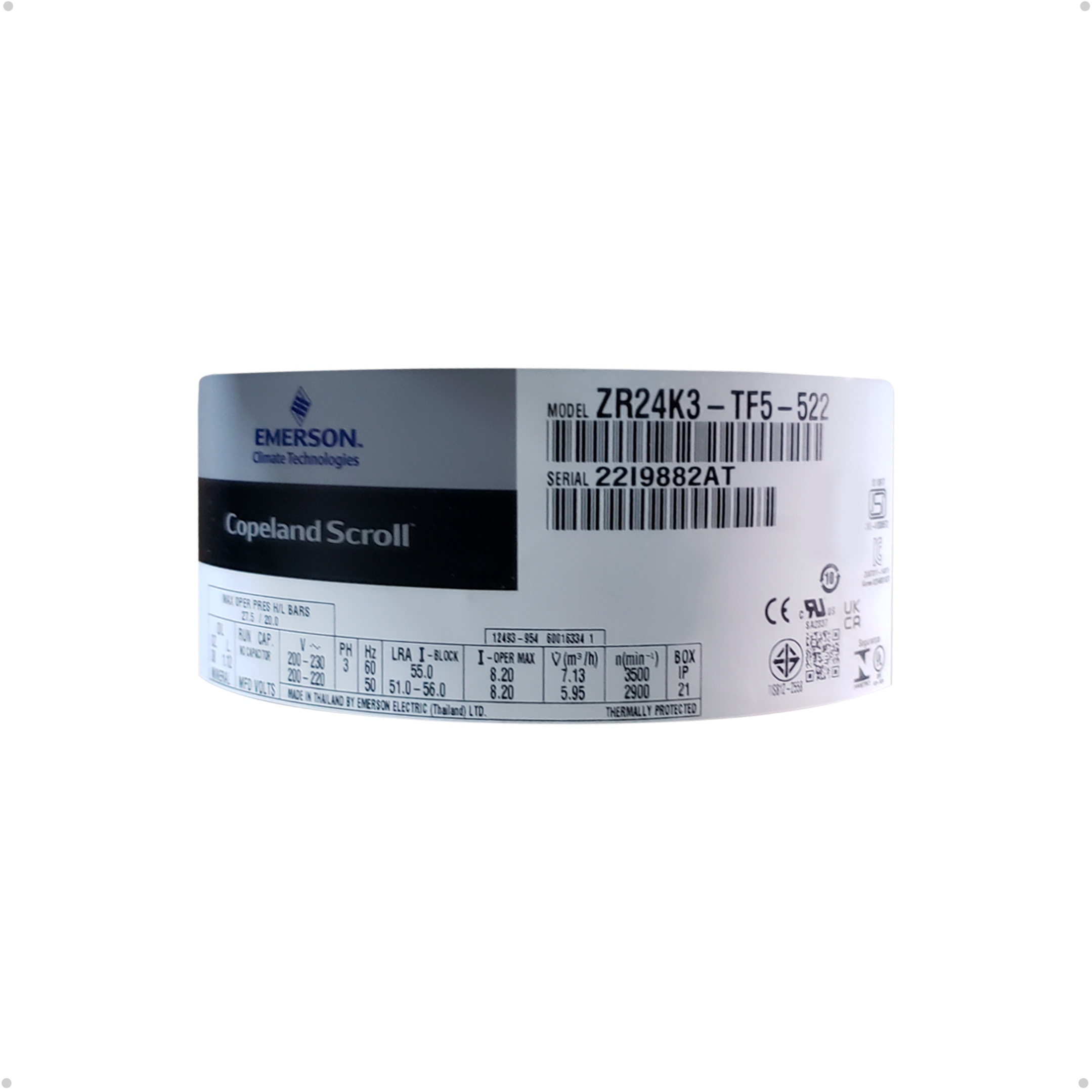 Compressor Copeland Scroll 2TR 24.000 BTU/h Trifásico 220V R22 - ZR24K3 ...