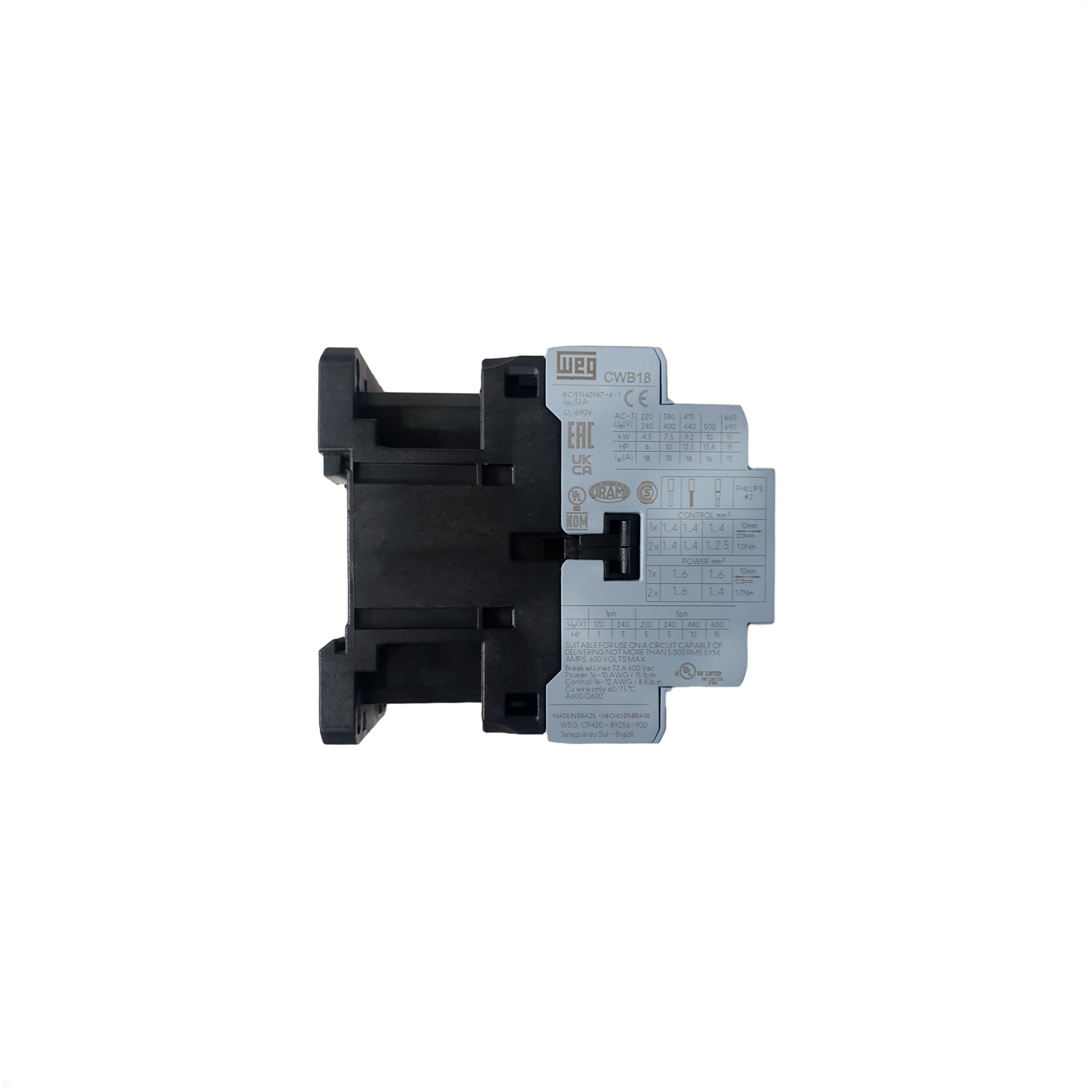 Contator Tripolar Weg CWB 220VCA 18A 1NA 1NF - Cibrel
