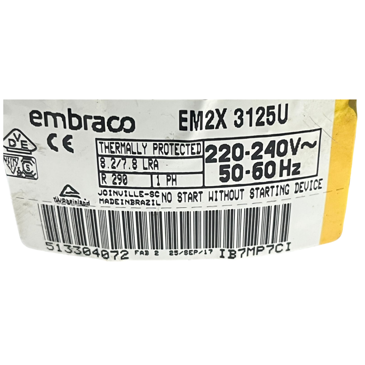Compressor Embraco 1/3+Hp 220v R-290 Em2x3125u Lbp Mbp P/ Congelador ...