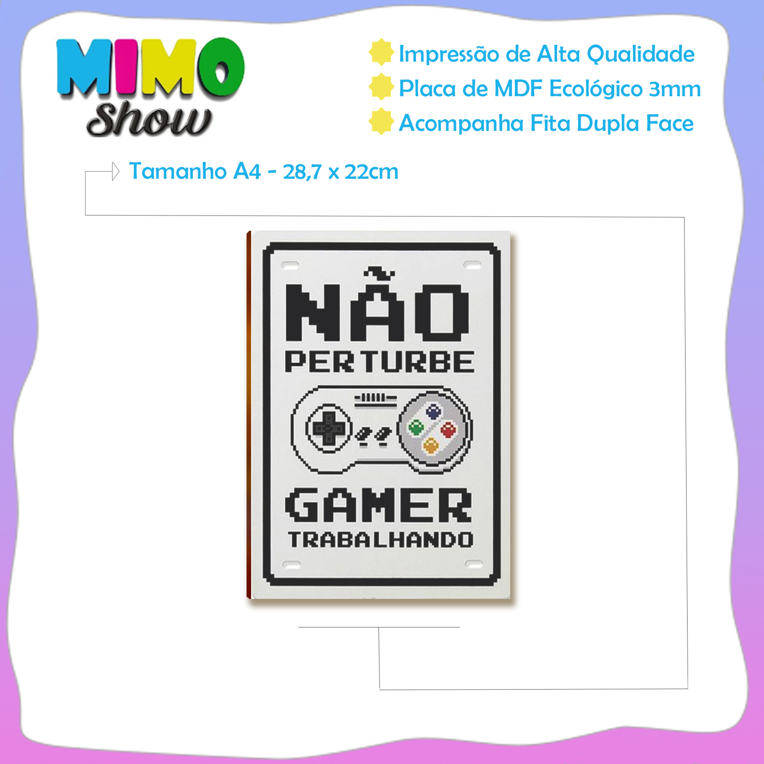 Placa MDF Gamer Setup LED Controle Estilo Parede Moderna A4 - Mimo Show