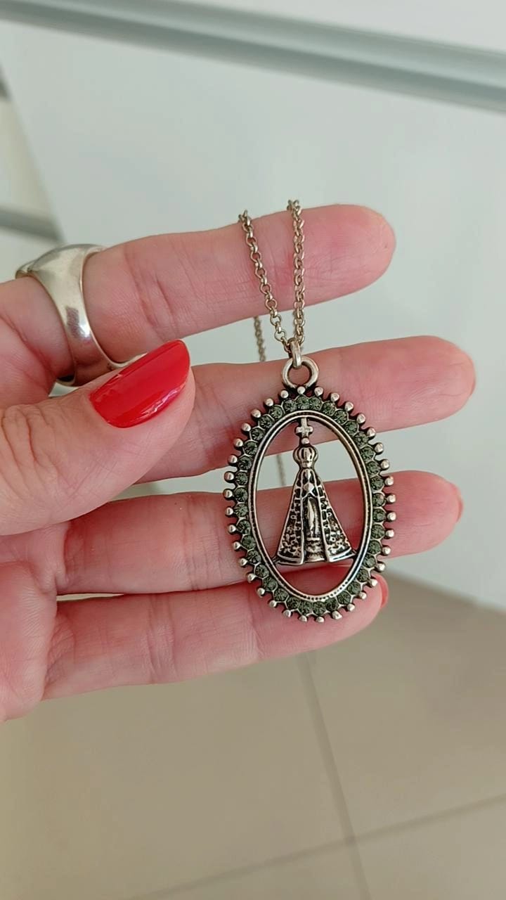 Colar medalha oval e vazada de Nossa Senhora Aparecida - COL1218 ...