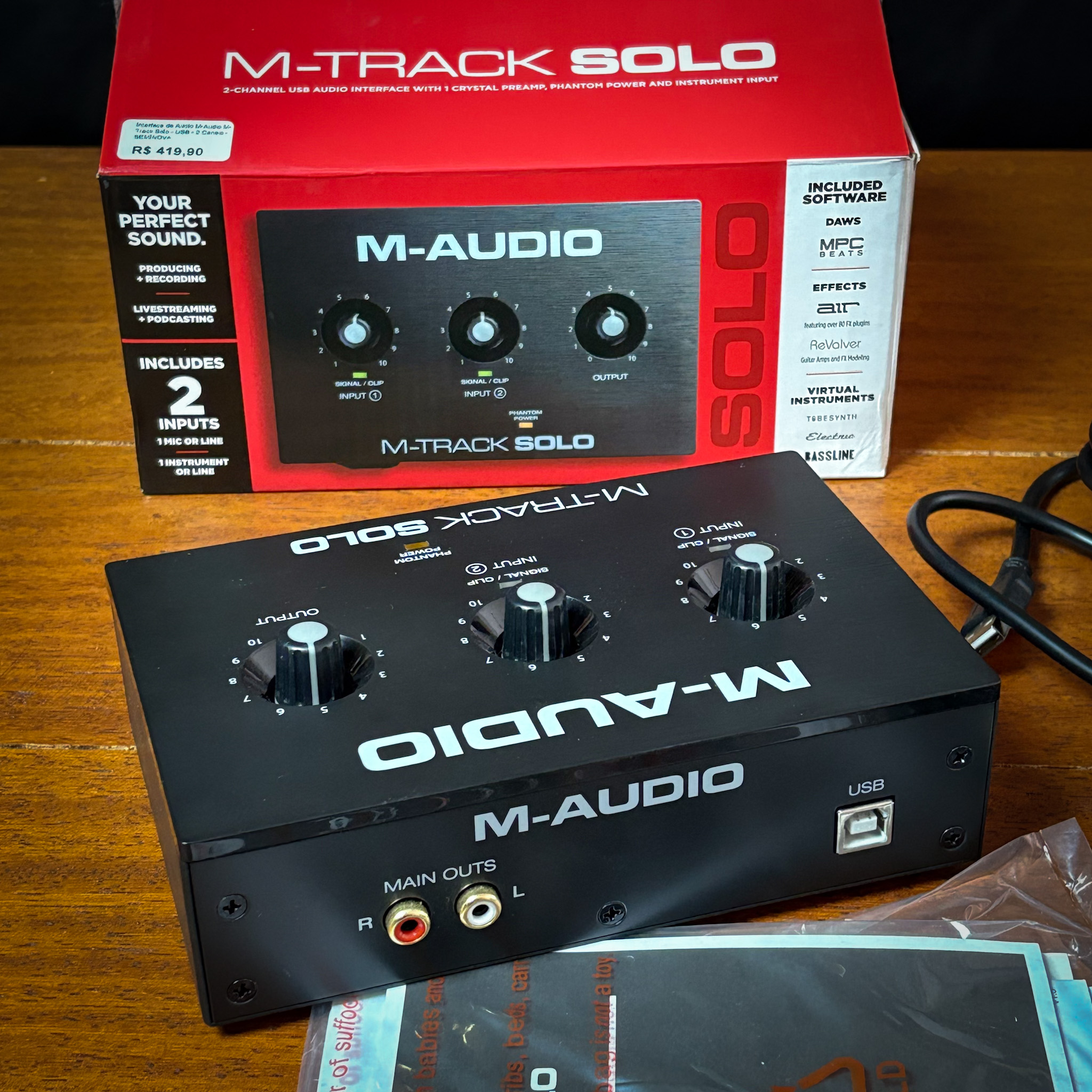 Interface de Audio M-Audio M-Track Solo - USB - 2 Canais - SEMINOVA ...