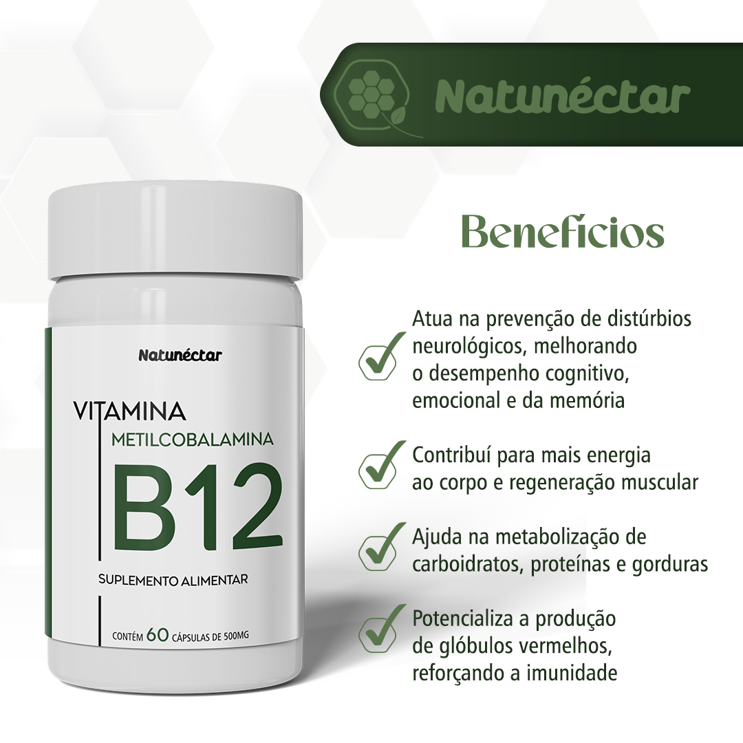 Vitamina B12 (Metilcobalamina) 60 Caps - Natunéctar - BioAtiva Farmácia