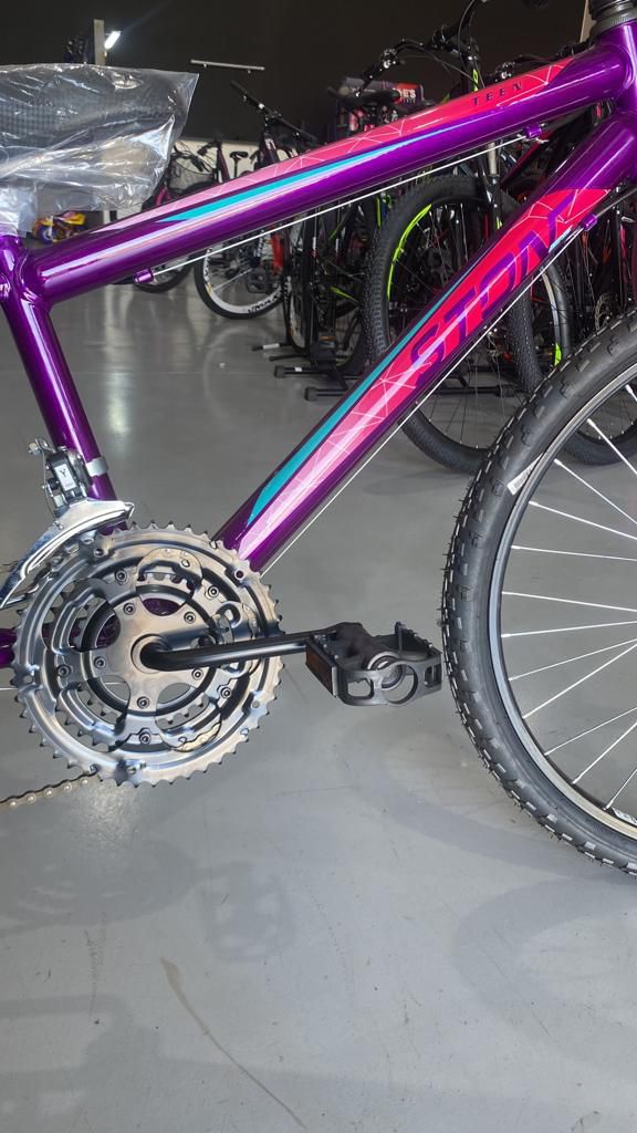 BICICLETA ARO 24 STONE BIKE TEEN 18V C/CESTA VIOLETA - Gram Bike