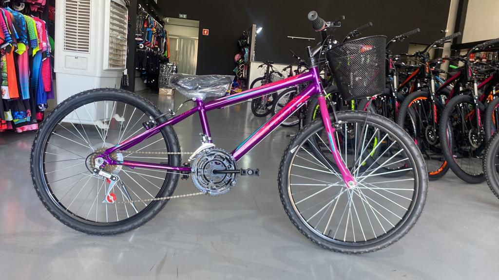 BICICLETA ARO 24 STONE BIKE TEEN 18V C/CESTA VIOLETA - Gram Bike
