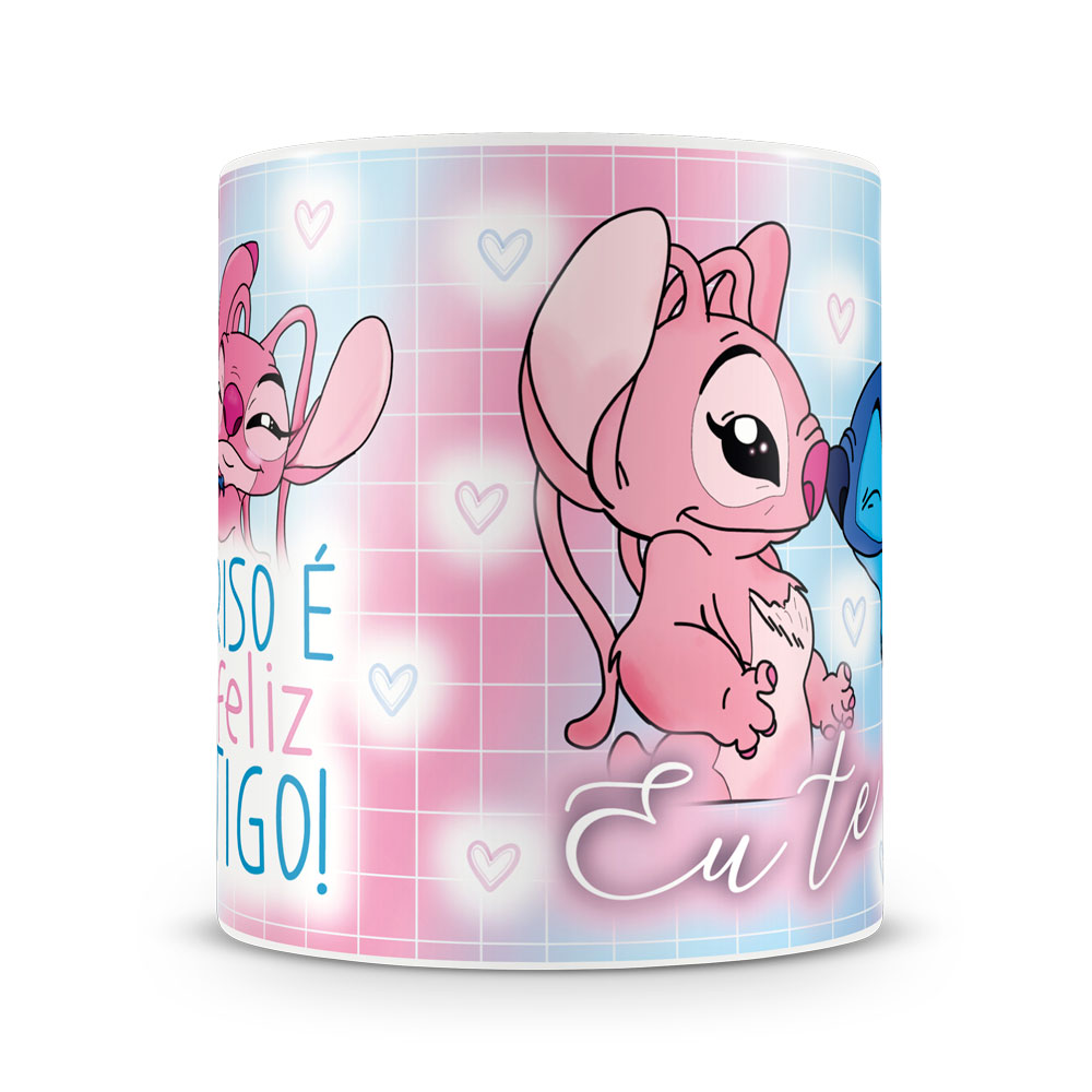 Stitch e Angel - Meu Riso É Tão Feliz Contigo - Caneca Personalizada ...