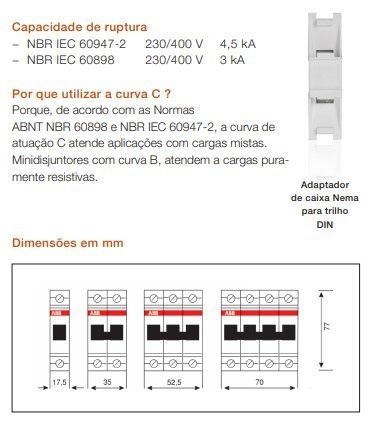 S63-C16 Minidisjuntor 3P Curva C 16A Ruptura 3kA NBR IEC 60898 230/400V ...