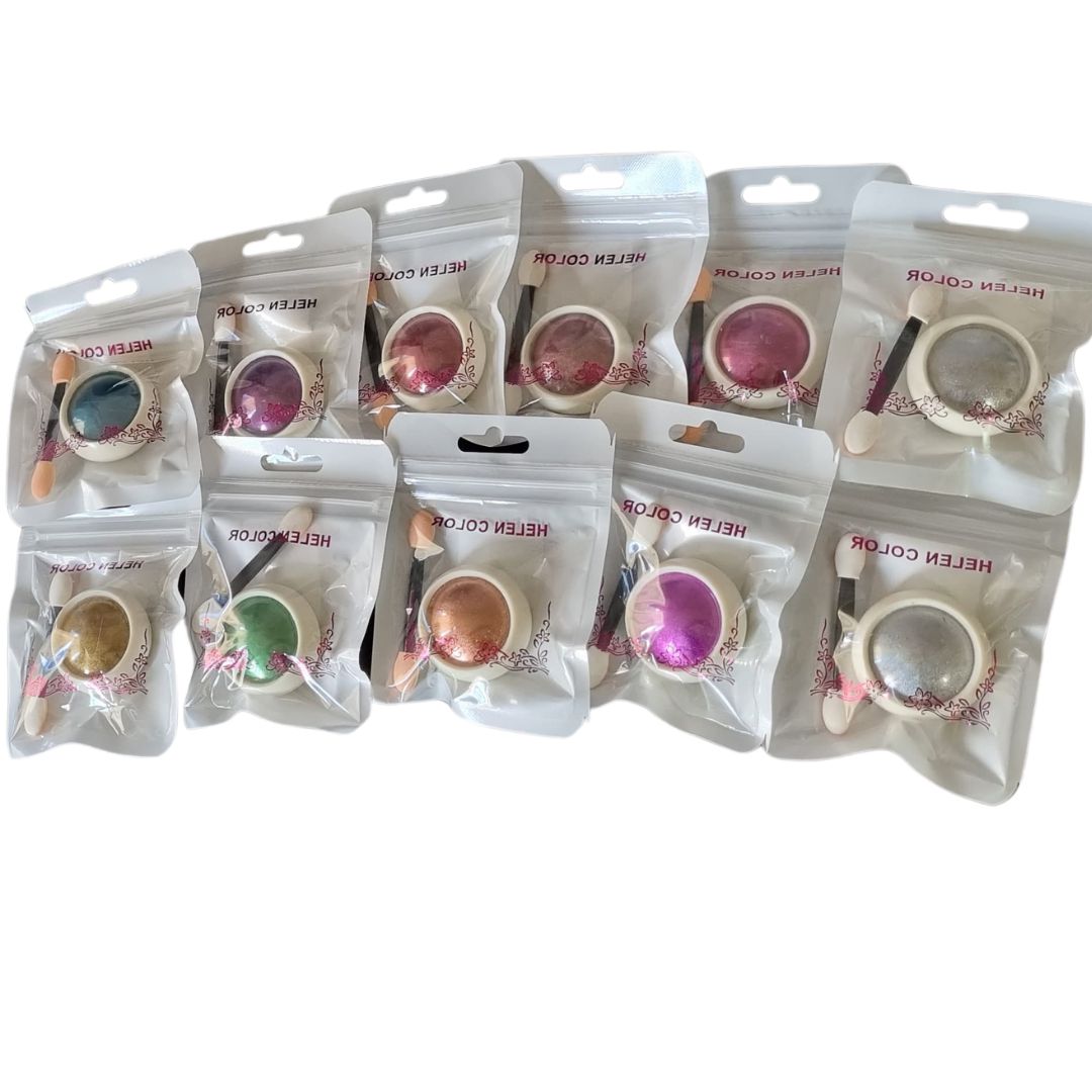 Pó Cromado com Aplicador e Zip Lock Unidade Helen Color - ALONG NAILS STORE