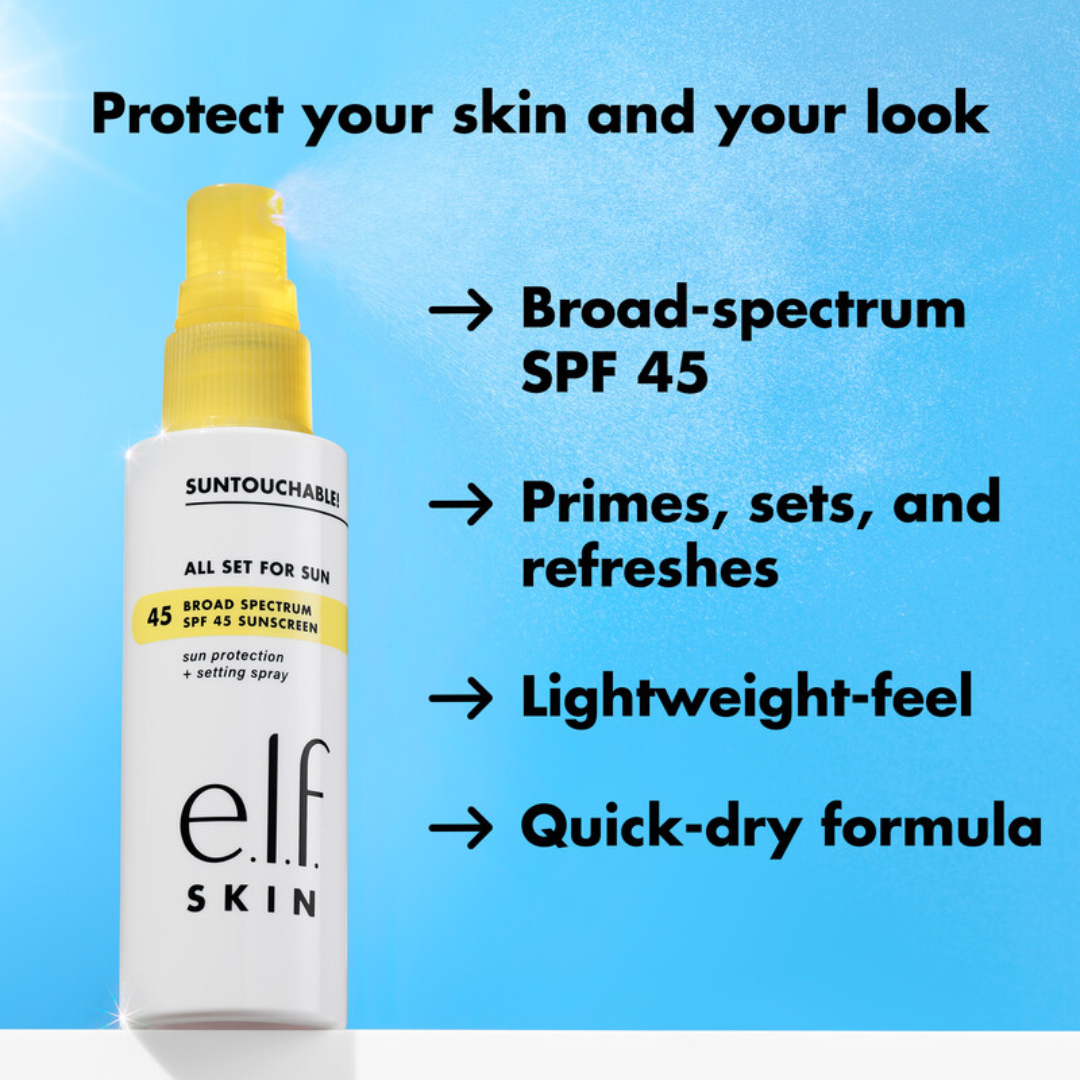 Protetor Solar em Spray E.l.f Suntouchable! All Set for Sun SPF 45 ...