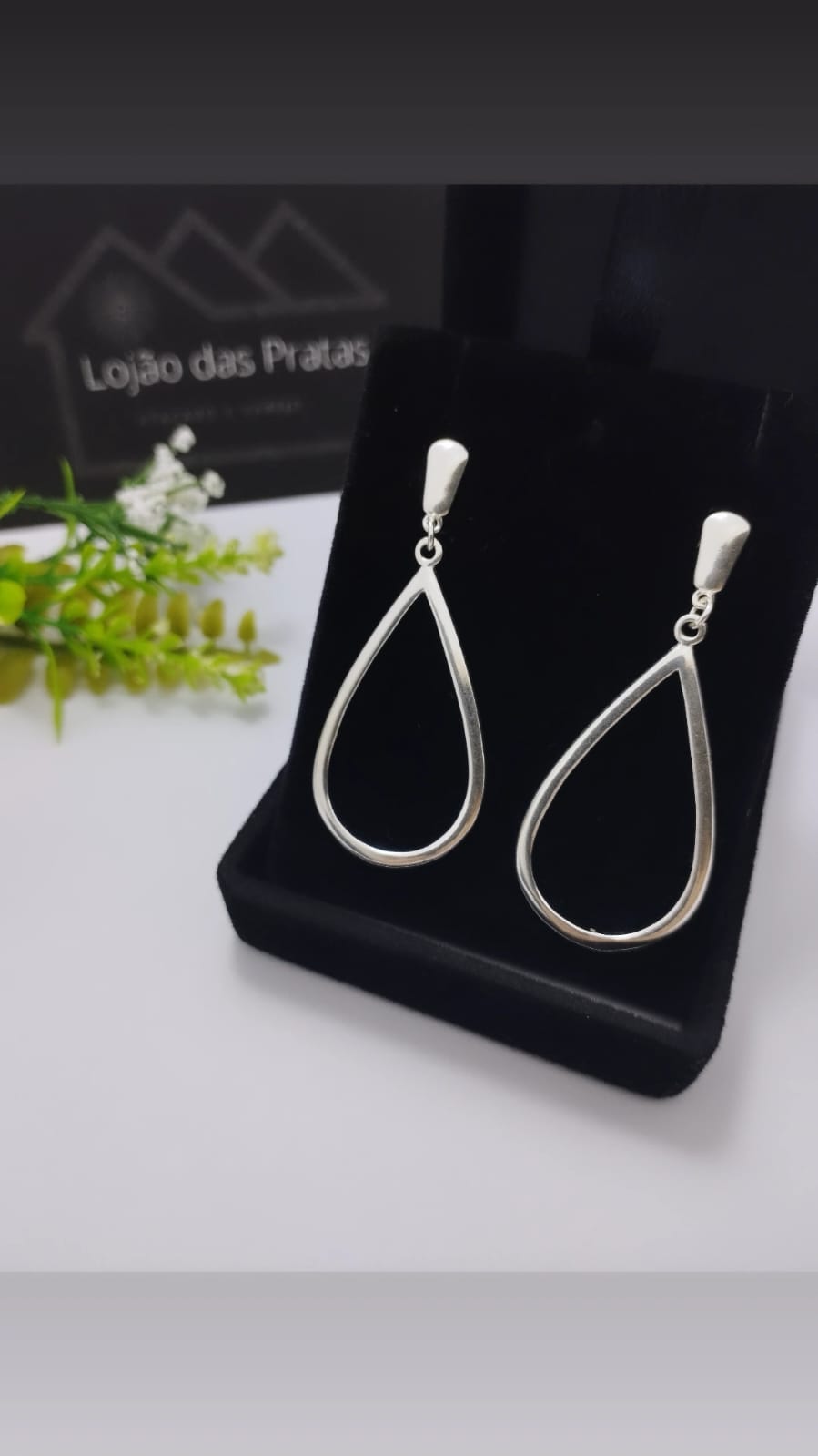 Brinco argola gota grande em prata 925 - Lojão das Pratas