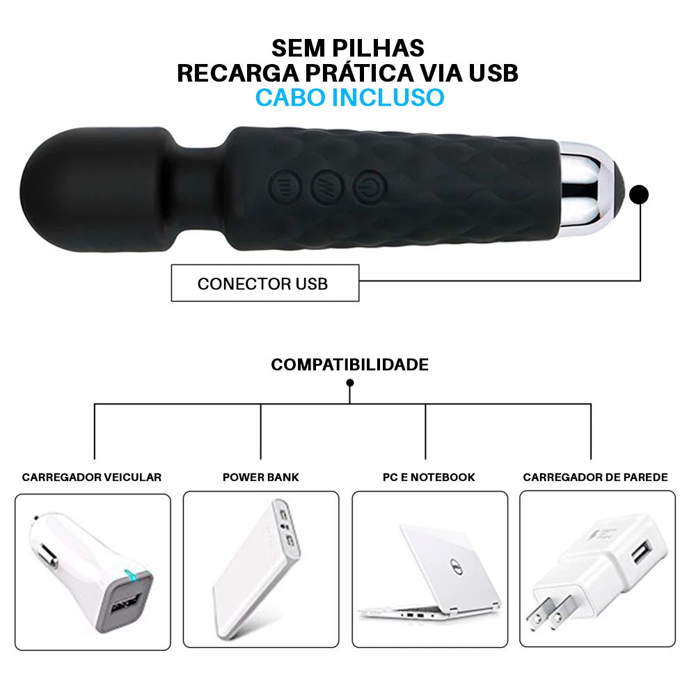 Vibrador Varinha Mágica Em Silicone Flexível 20 Modos De Vibração O