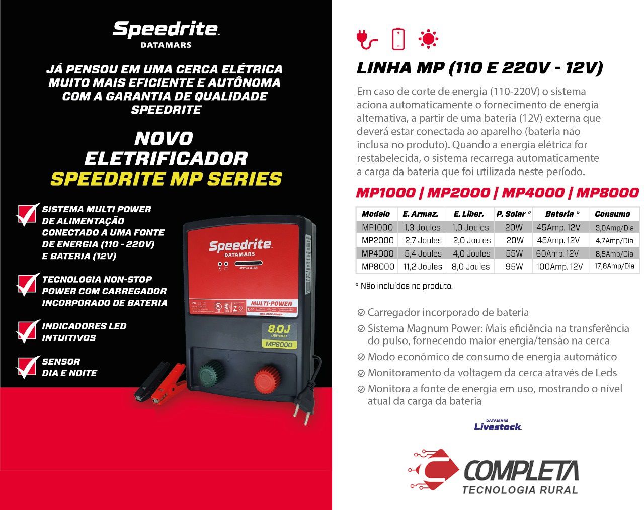 Eletrificador Cerca Elétrica Rural MP1000 - Speedrite - Completa ...