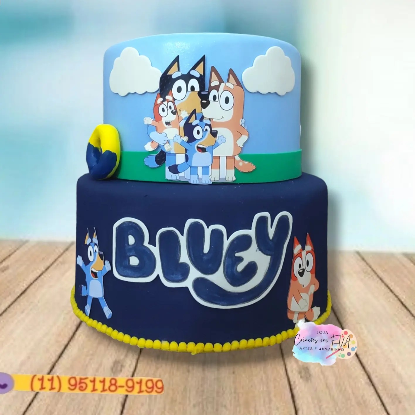 Bolo Fake Bluey - Bluey Festa Infantil - Criações em EVA