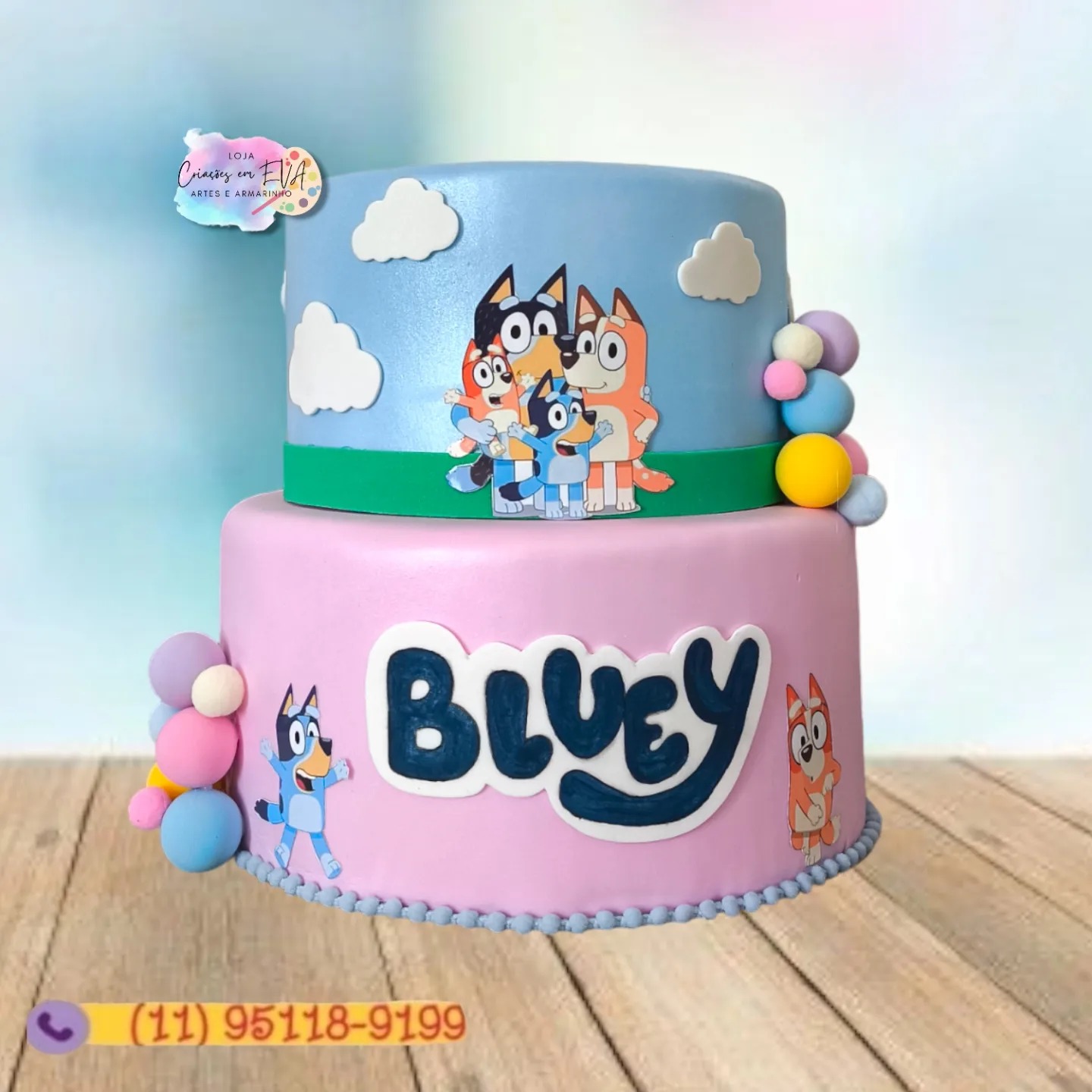 Bolo Fake Bluey - Bluey Festa Infantil - Criações em EVA