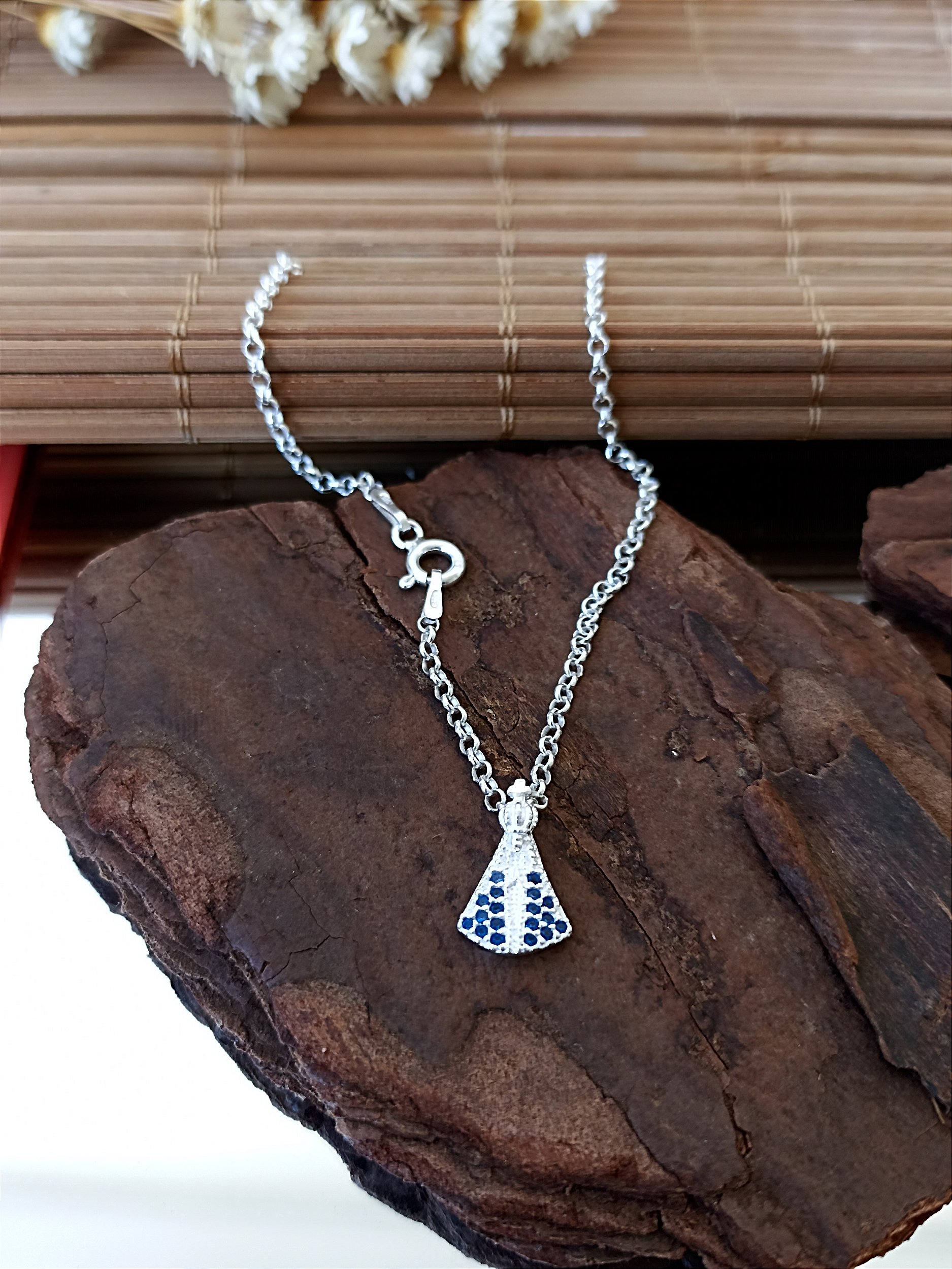 Pulseira Elo Português Com N. Senhora Aparecida - Prata 925 - 19cm - M6 JOIAS ATACADO