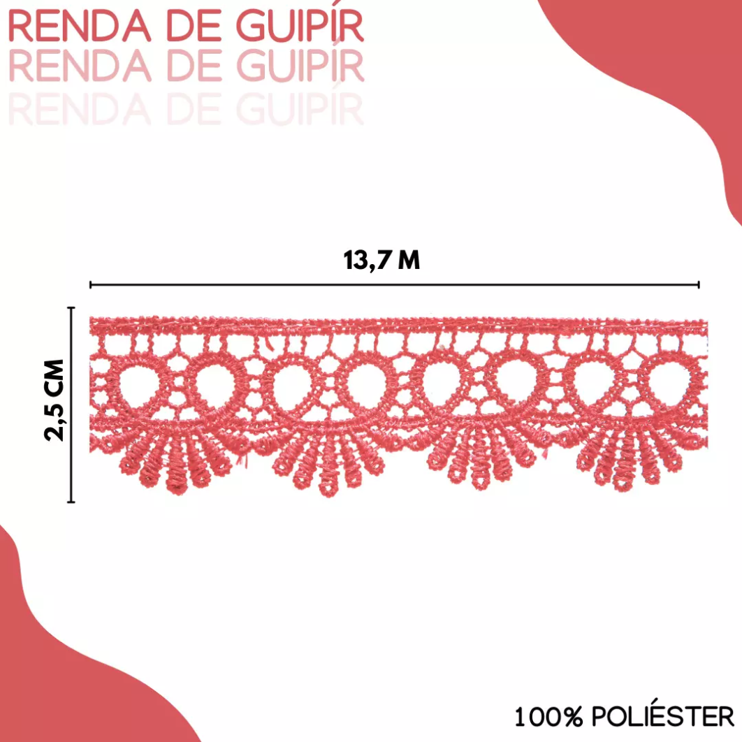 Renda Guipir CHL-113 - 2.5 Cm - Rolo C/13.7 Mts Cor:Coral - Casa ...
