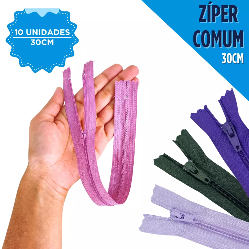 10 Ziper Comum Nylon Fino - 30cm - Nº3 - COR:PRETO-310 - Casa Criativa ...